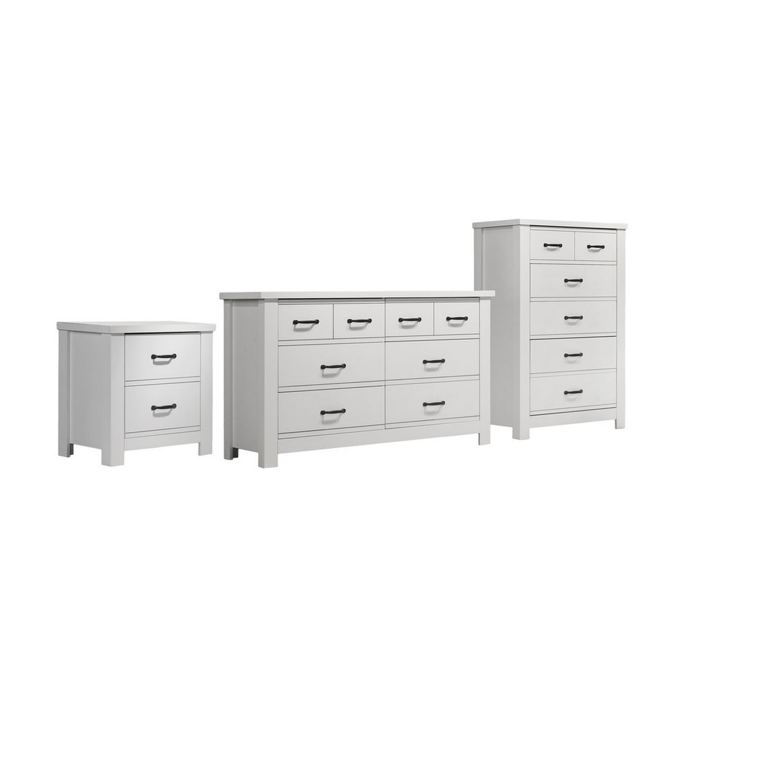 Jermy 3 Piece Bedroom Drawer Set, Black Handles, Classic White Finish ...