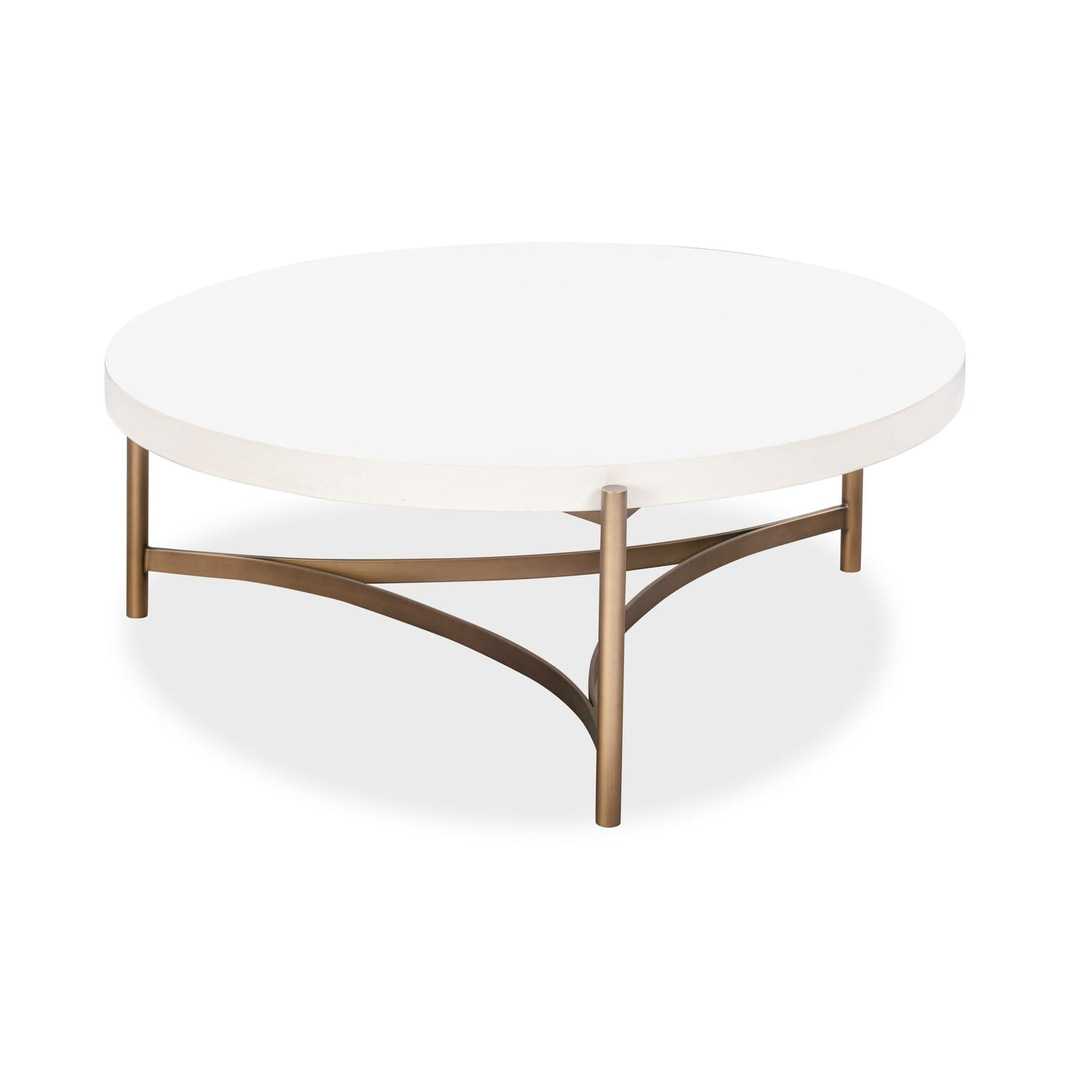 BenJara Leyu 46 Inch Round Coffee Table, White Concrete Top, Bronze ...