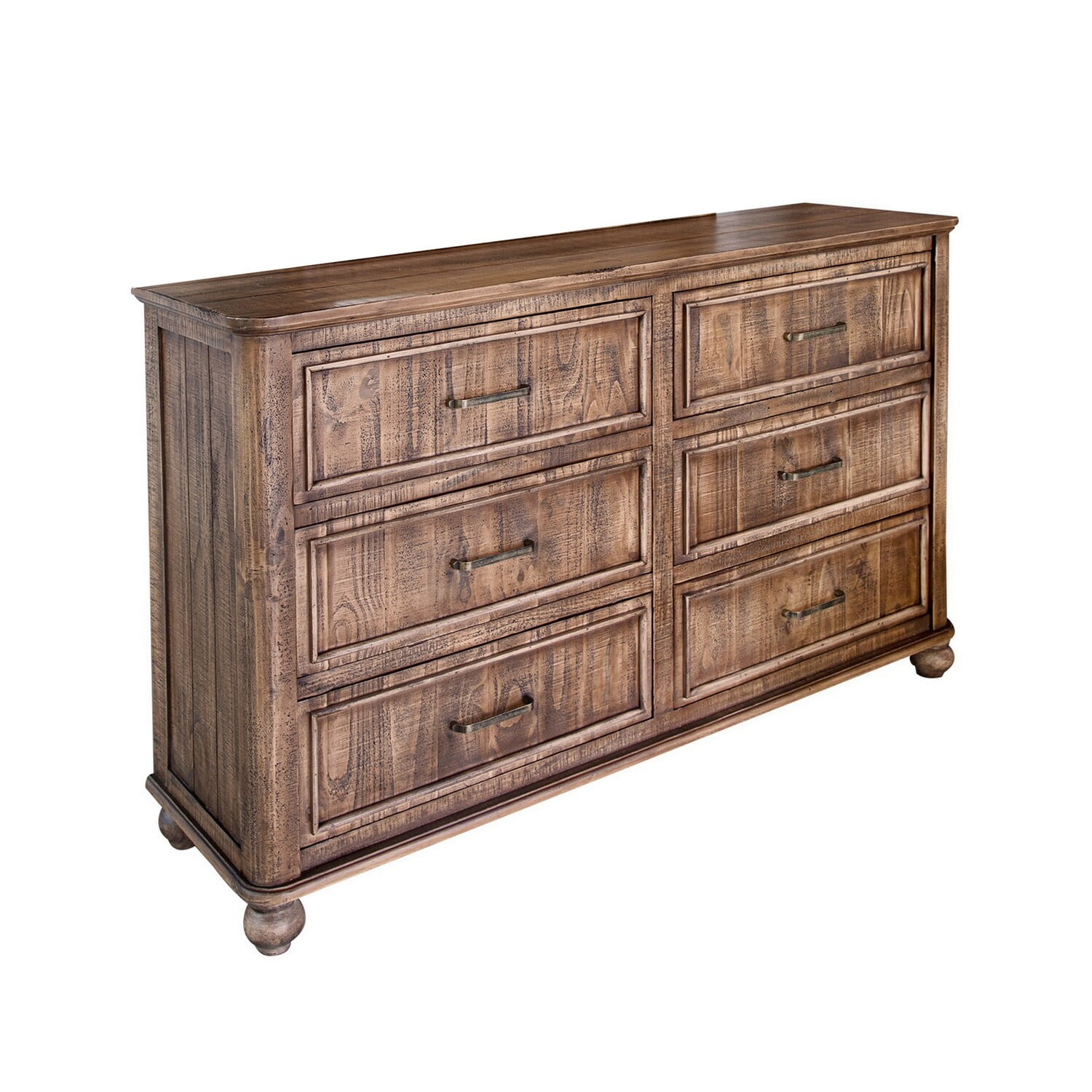 BenJara Liam 57 Inch Dresser, 6 Drawers, Rustic Brown Solid Pine Wood ...