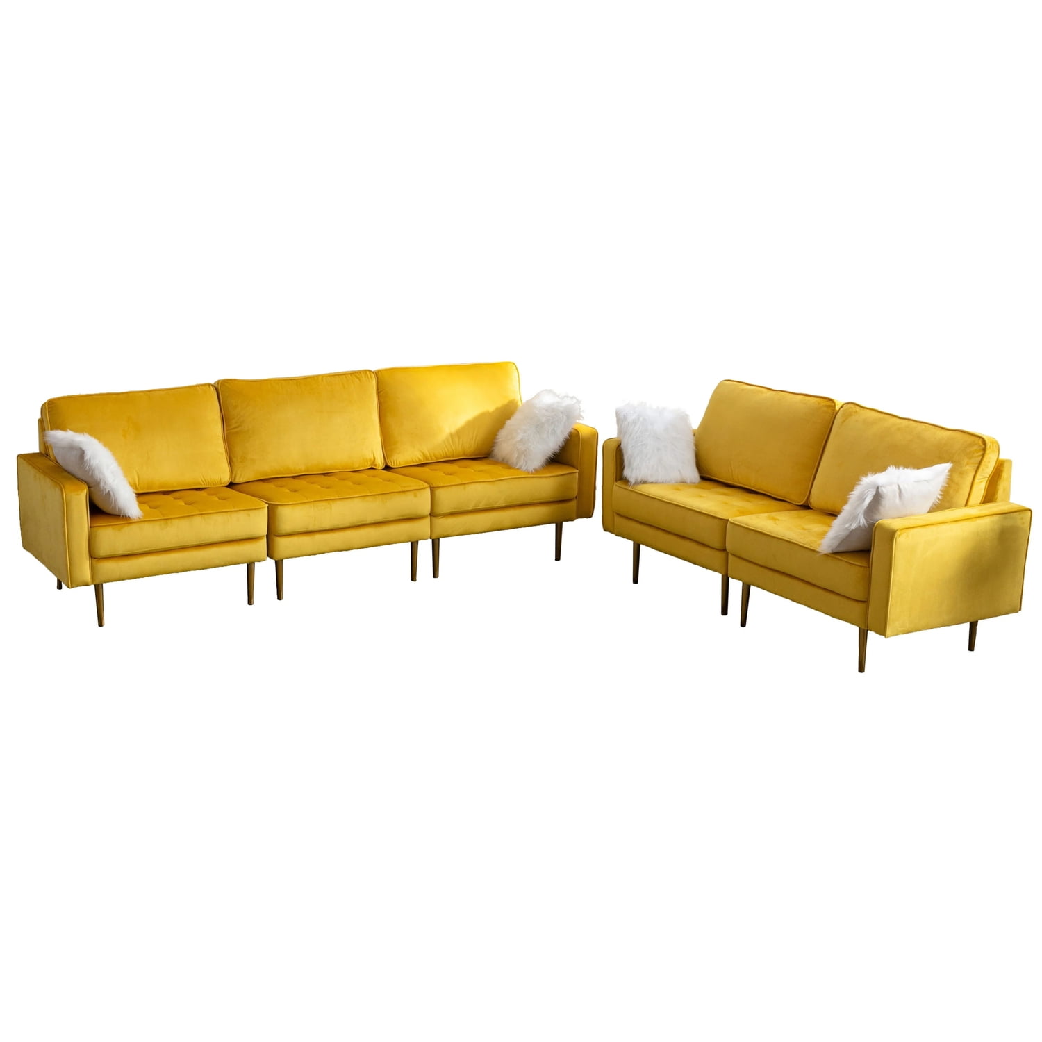 BenJara Lilo 2 Piece Sofa and Loveseat Set with 4 Pillows, Sunflower ...