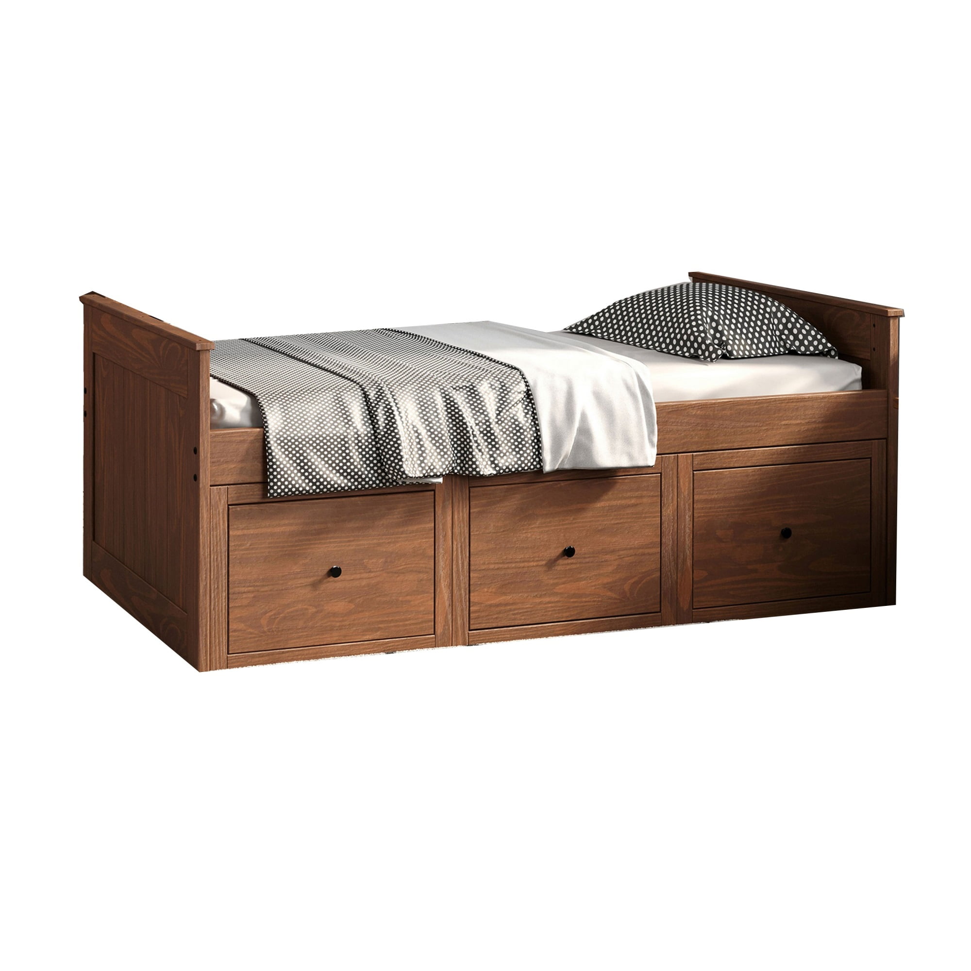Mari Twin Captain Bed with Drawers, Brazilian Pine, Mahogany Wood ...