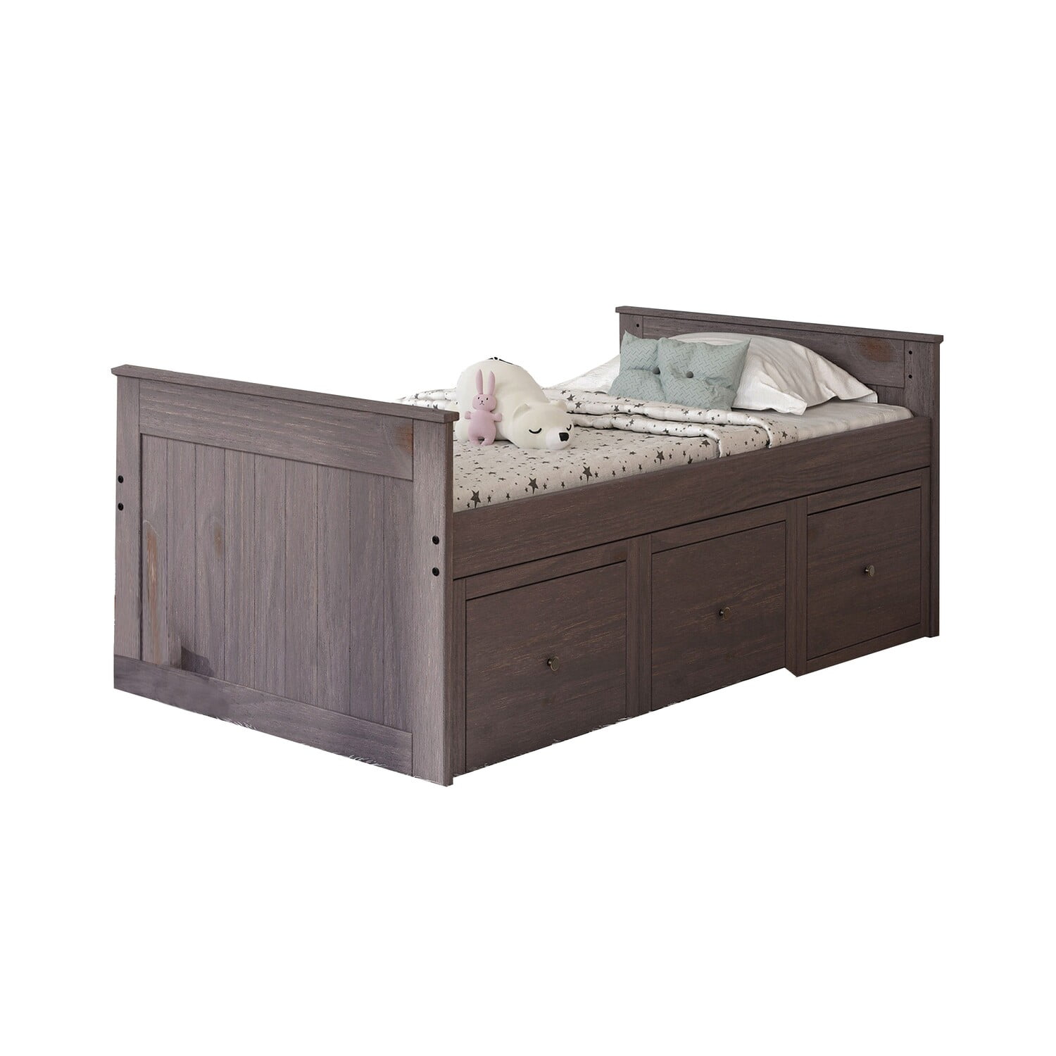 Benjara Mari Twin Captain Bed with Drawers, Rustic, Brazilian Pine ...