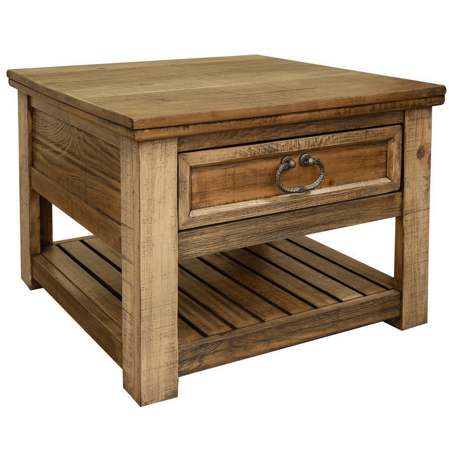 BenJara Maze 27 Inch Classic End Table, Single Drawer, Solid Pine Wood ...