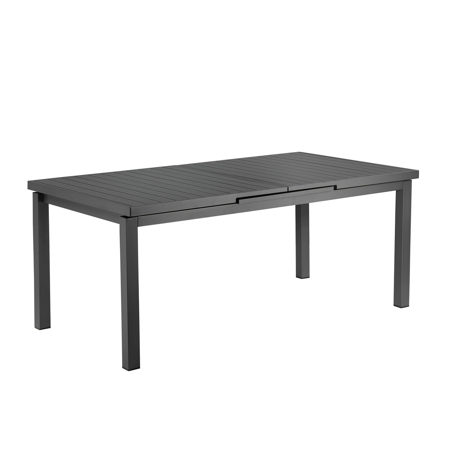 Meta 95 Inch Extendable Dining Table Gray Aluminum Frame Plank Style ...