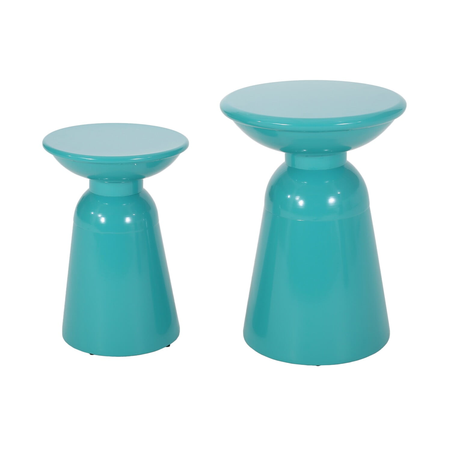 Benjara Mio Patio Side End Table Set of 2, Teal Blue Iron Flared ...