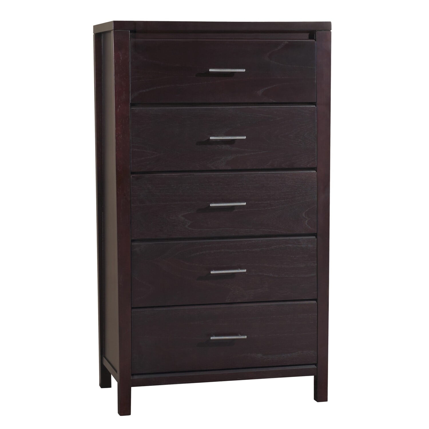 Nevi 56 Inch Tall Dresser Chest, 5 Drawers, Chrome Bar Handles, Brown ...
