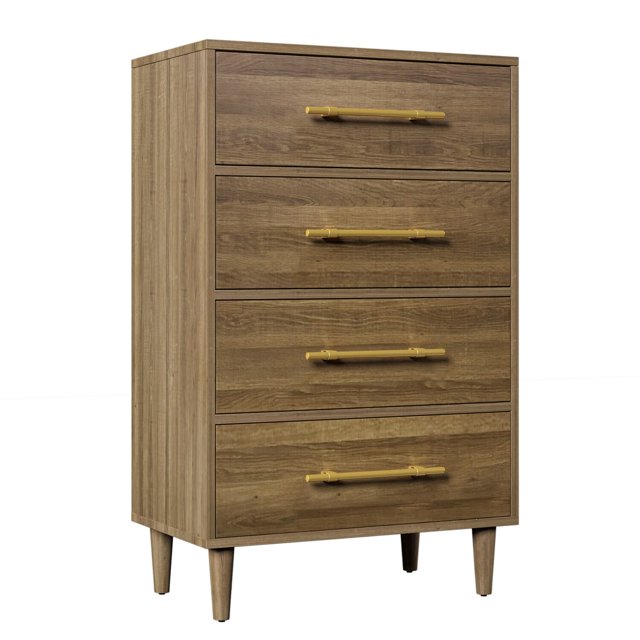 BenJara Nico 46 Inch Tall Modern Dresser Chest with 4 Drawers, Metal ...