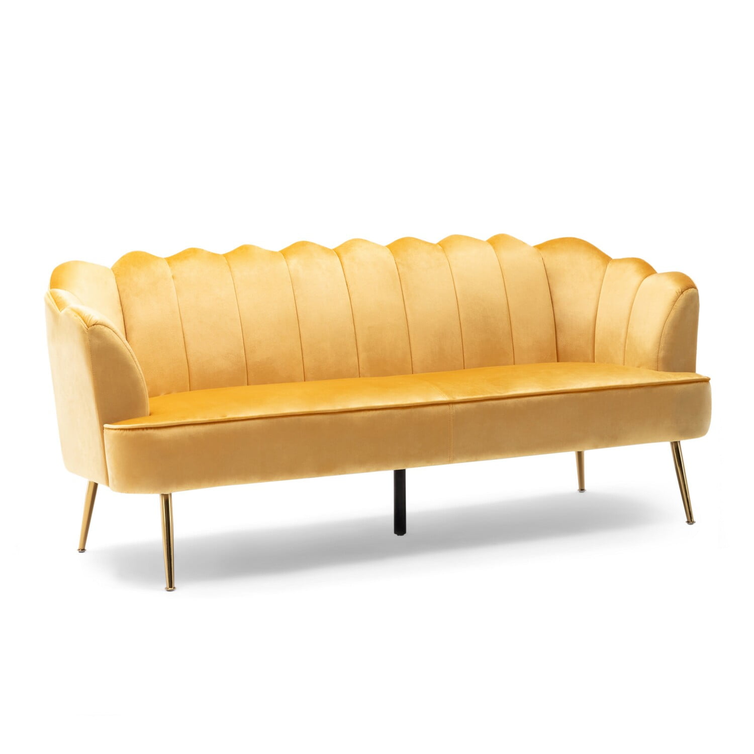Benjara Nika Sofa, Modern Channel Stitched, 76 Inch, Solid Wood, Yellow ...