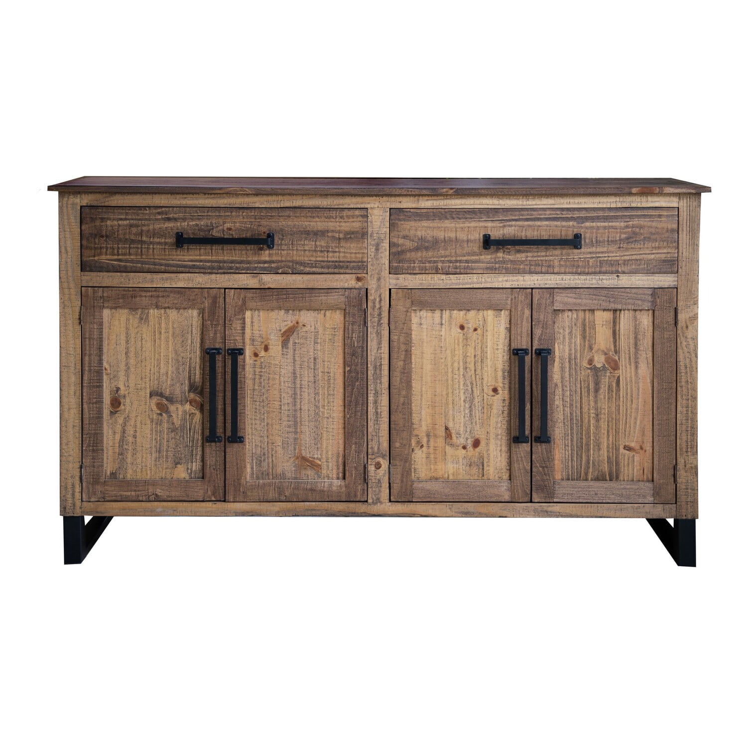 BenJara Oal 72 Inch Console Sideboard, Pine Wood, 2 Drawers, 4 Doors ...