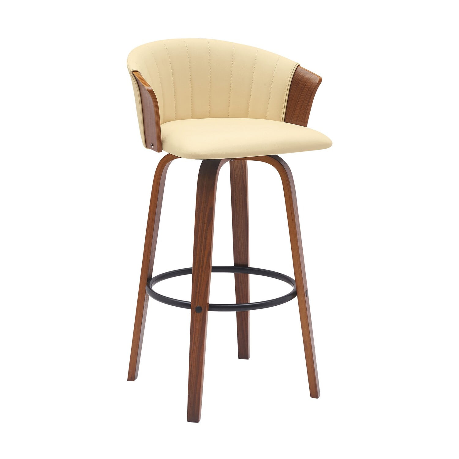 BenJara Oja 30 Inch Swivel Barstool Chair, Cream Faux Leather, Curved ...
