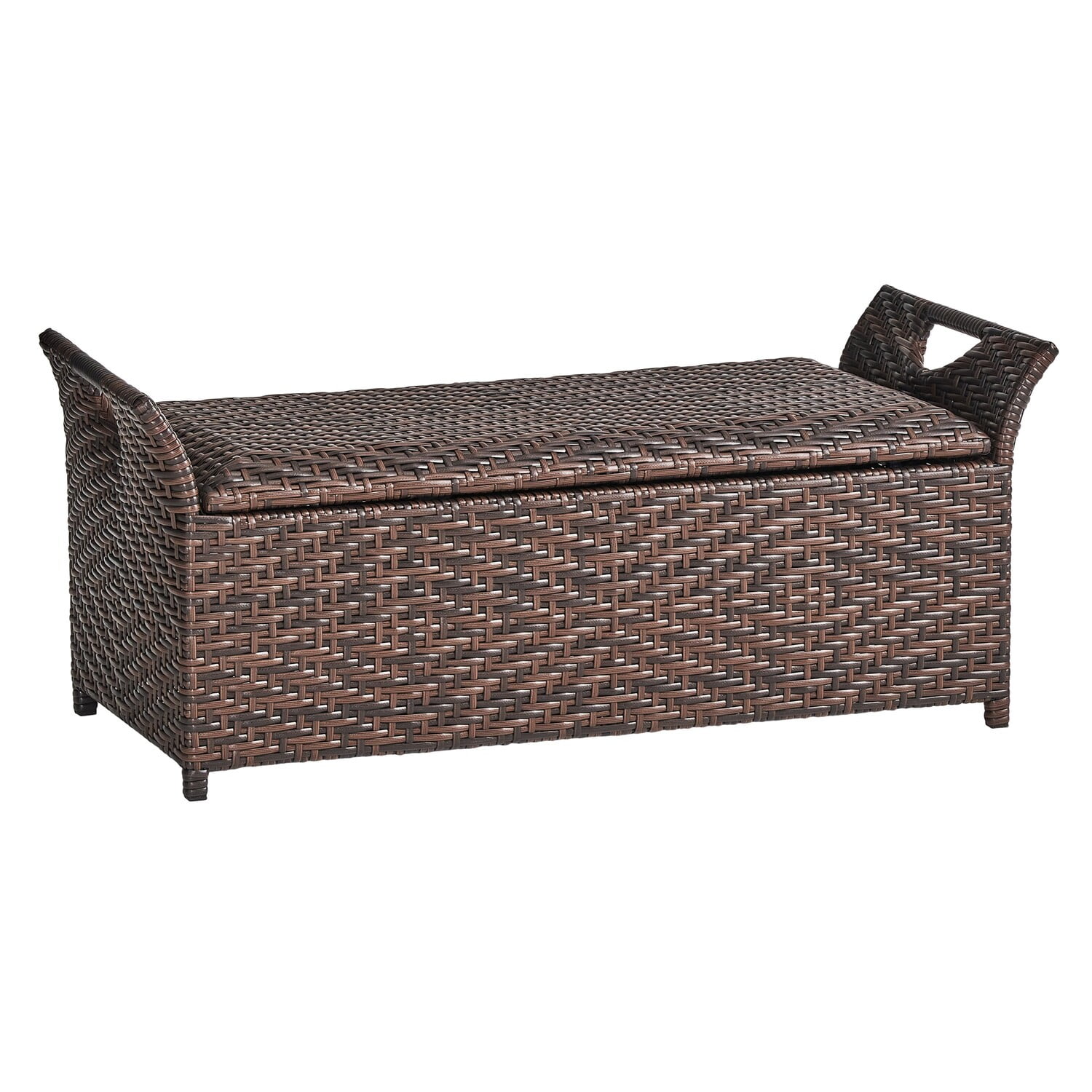 Benjara Outdoor Bench with Hinged Lid Storage, 42 Inch Dark Brown PE ...