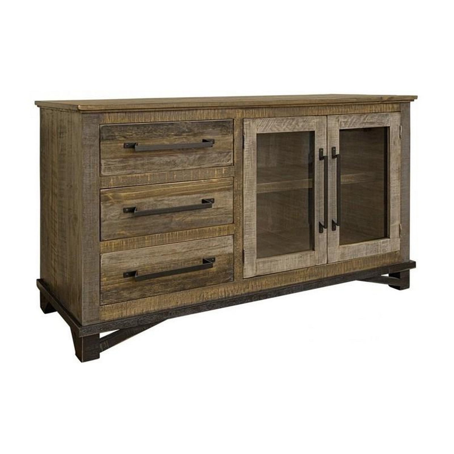 BenJara Peya 60 Inch Sideboard Buffet Cabinet, 2 Glass Doors Rustic ...