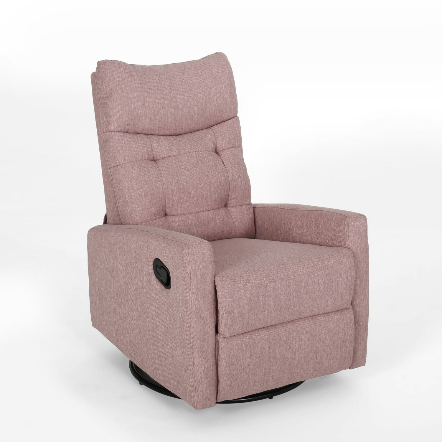 Benjara Push Back Glider Recliner Chair with Swivel, Blush Pink Tufted ...