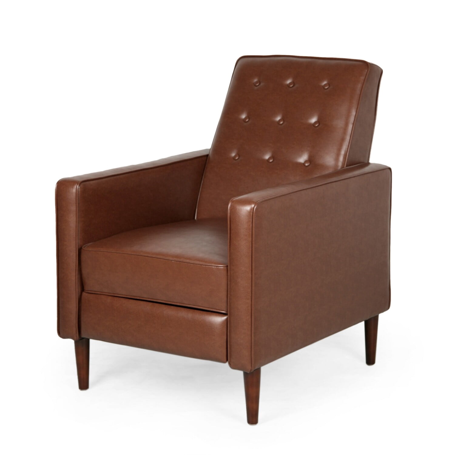 Benjara Recliner Chair, Birch Wood, Brown Tufted Waffle Stitch Faux ...