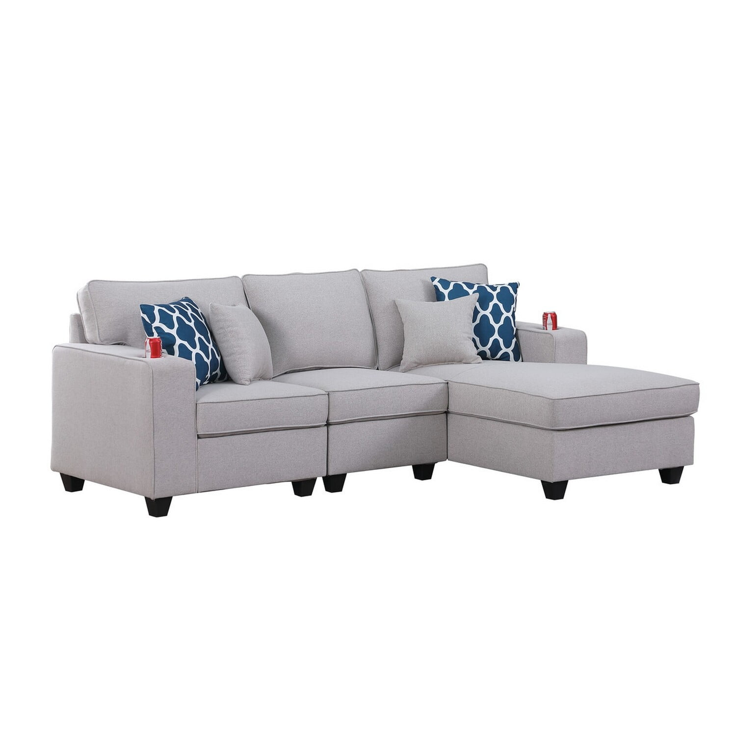 BenJara Reid 94 Inch Modular Sectional Chaise Sofa, Pillows, Cupholders ...