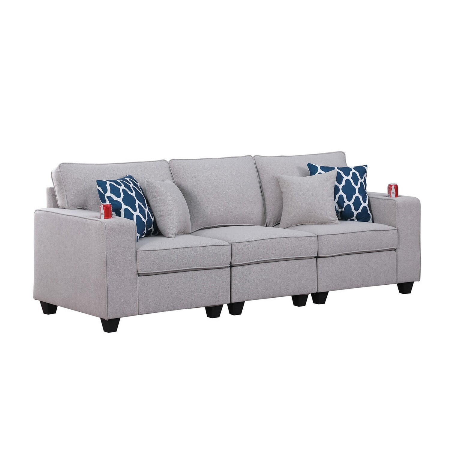 BenJara Reid 94 Inch Modular Sofa with 4 Throw Pillows and Cupholders ...