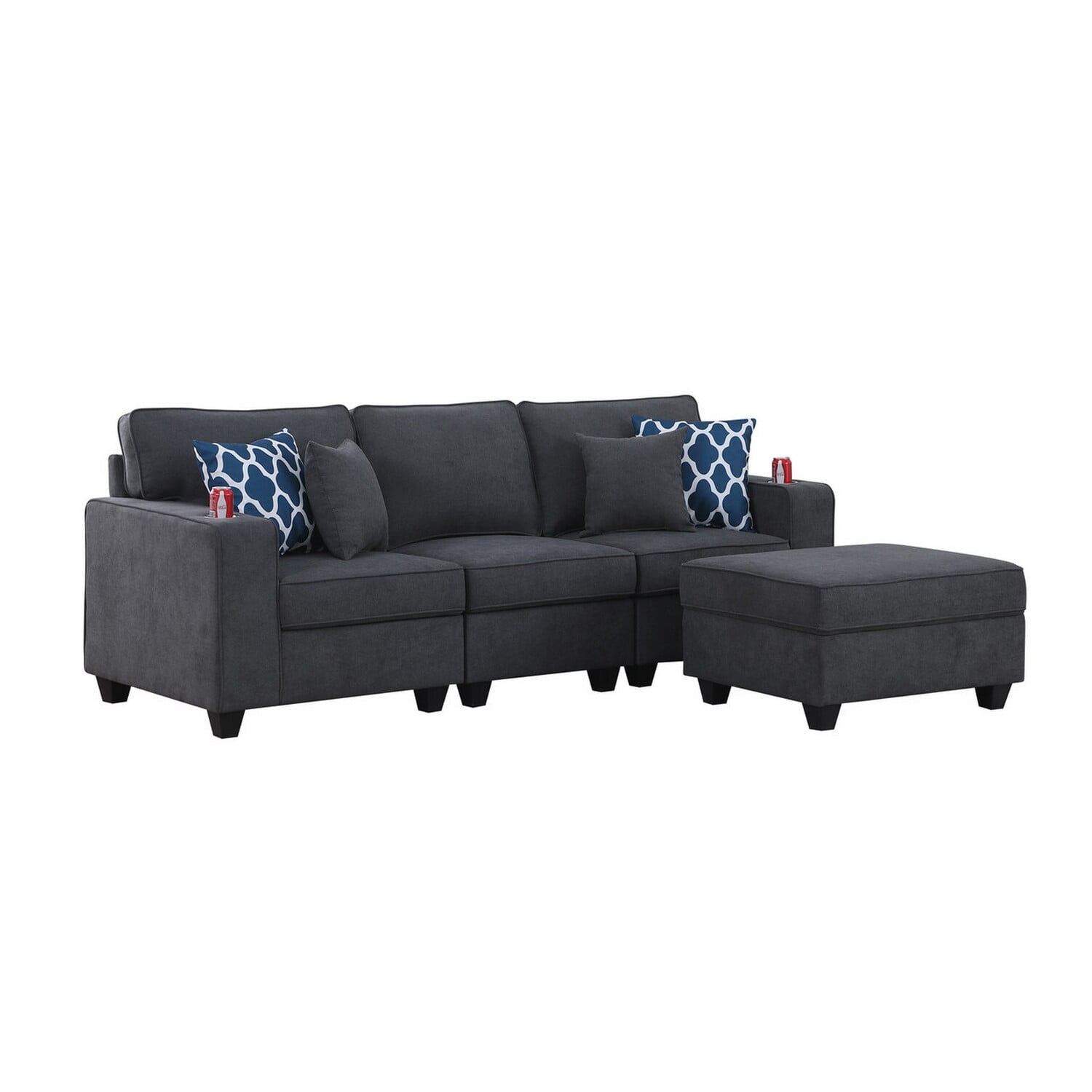 Reid Modular 94 Inch Sofa with Ottoman, Throw Pillows, Stone Gray ...