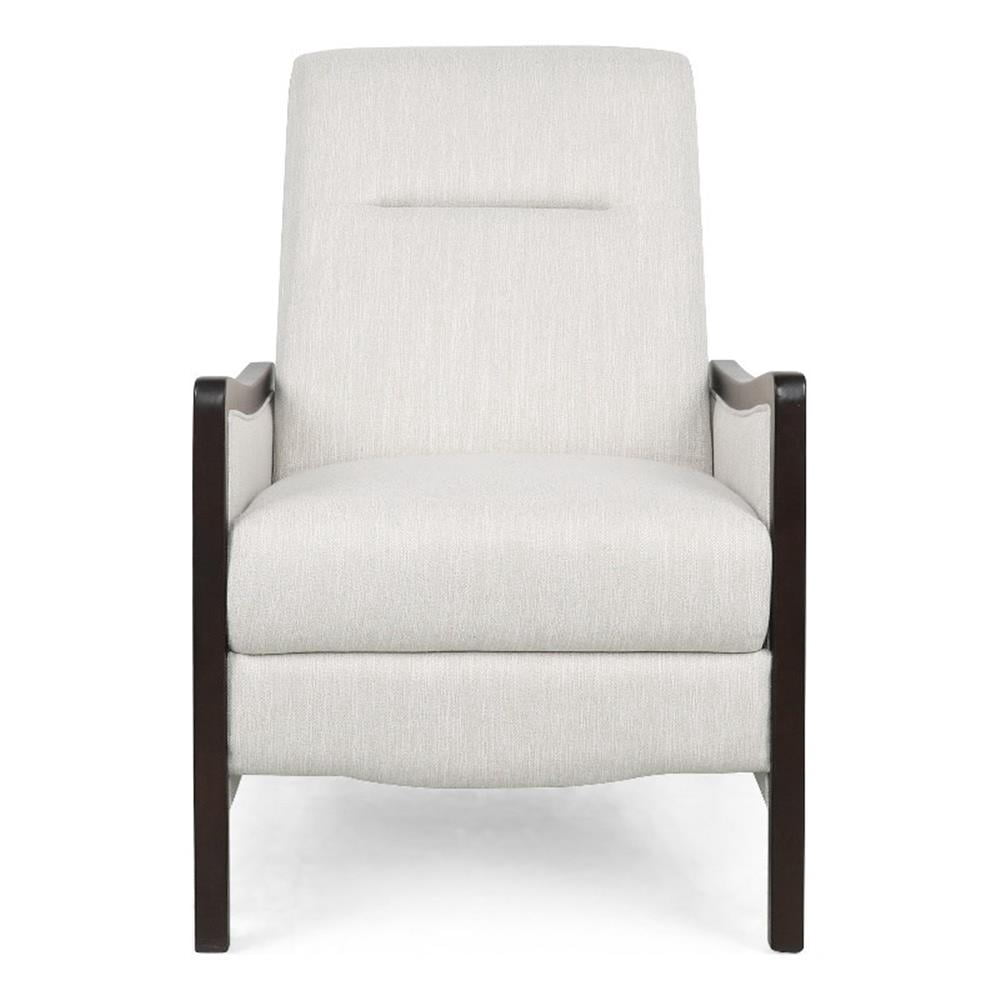 Reina Recliner Chair with Push-Back- Brown Birch Wood- Beige Fabric ...