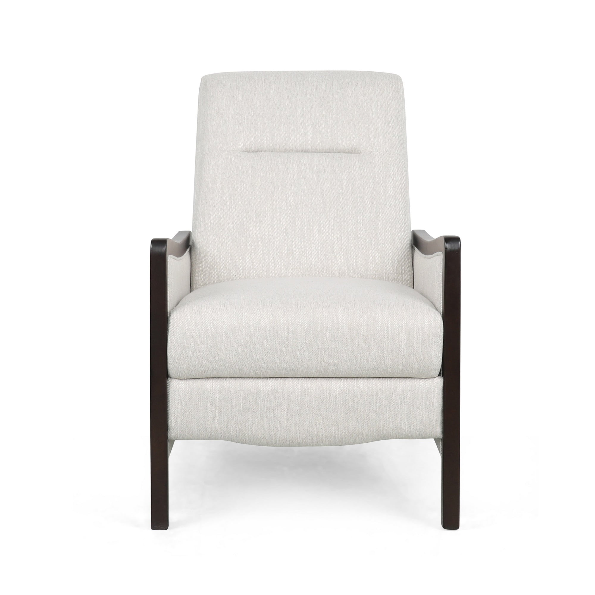 Reina Recliner Chair with Push-Back, Brown Birch Wood, Beige Fabric ...