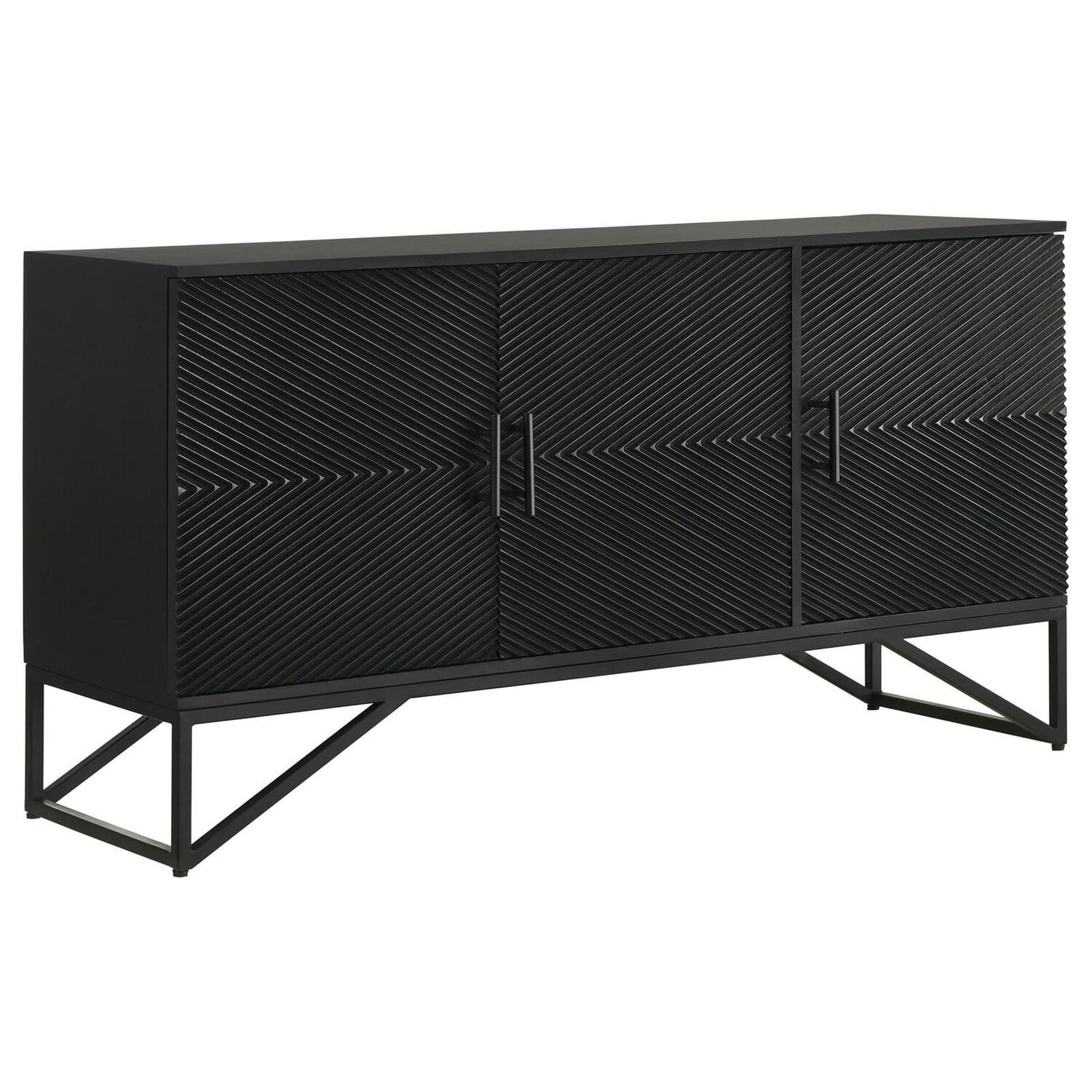 BenJara Riz 56 Inch Sideboard Cabinet Console, Black Mango Wood, Fluted ...