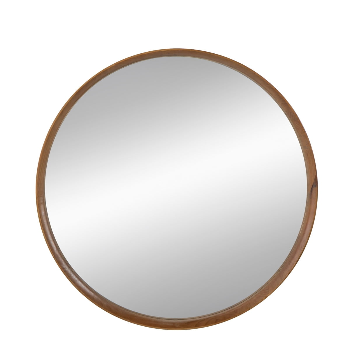 Roe 40 Inch Round Accent Mirror, Brown Pine Wood Frame, Wall Hung ...