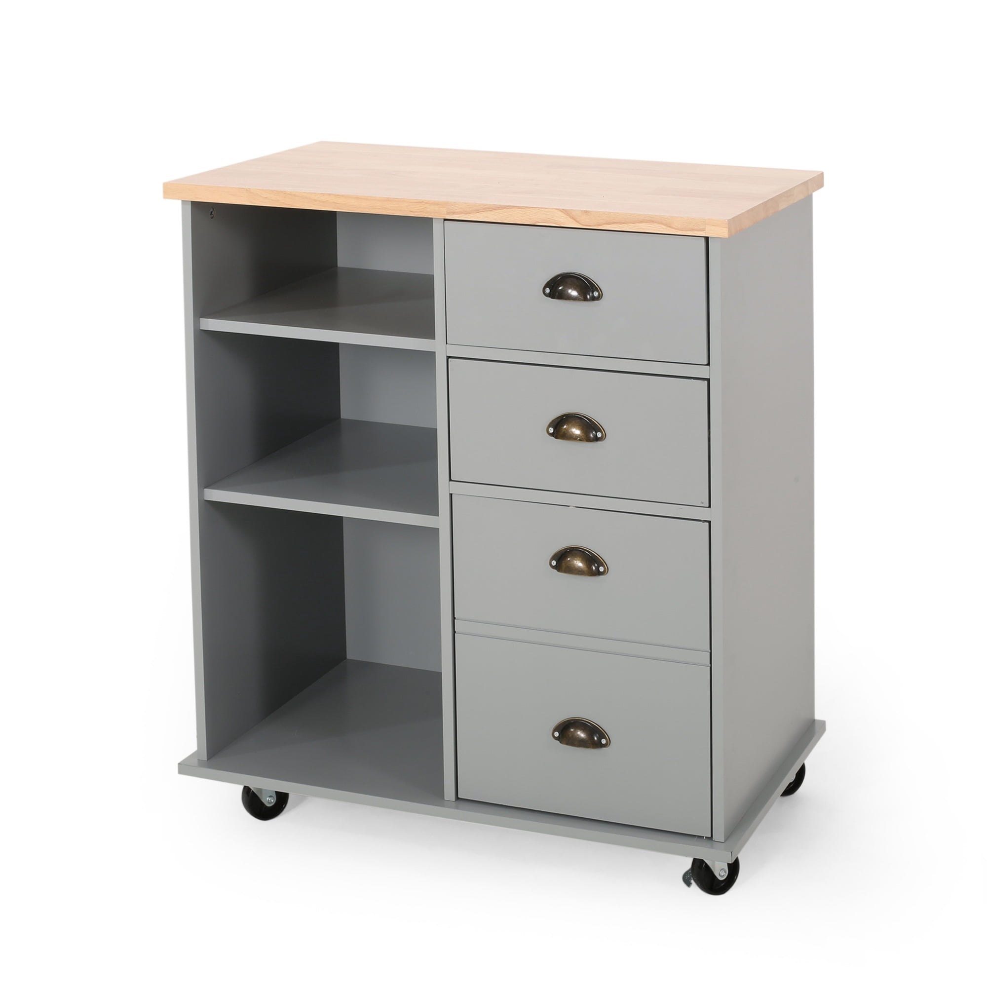 Rolling Kitchen Island Bar Cart, Drawers Shelves, Wheels, Brown, Gray ...