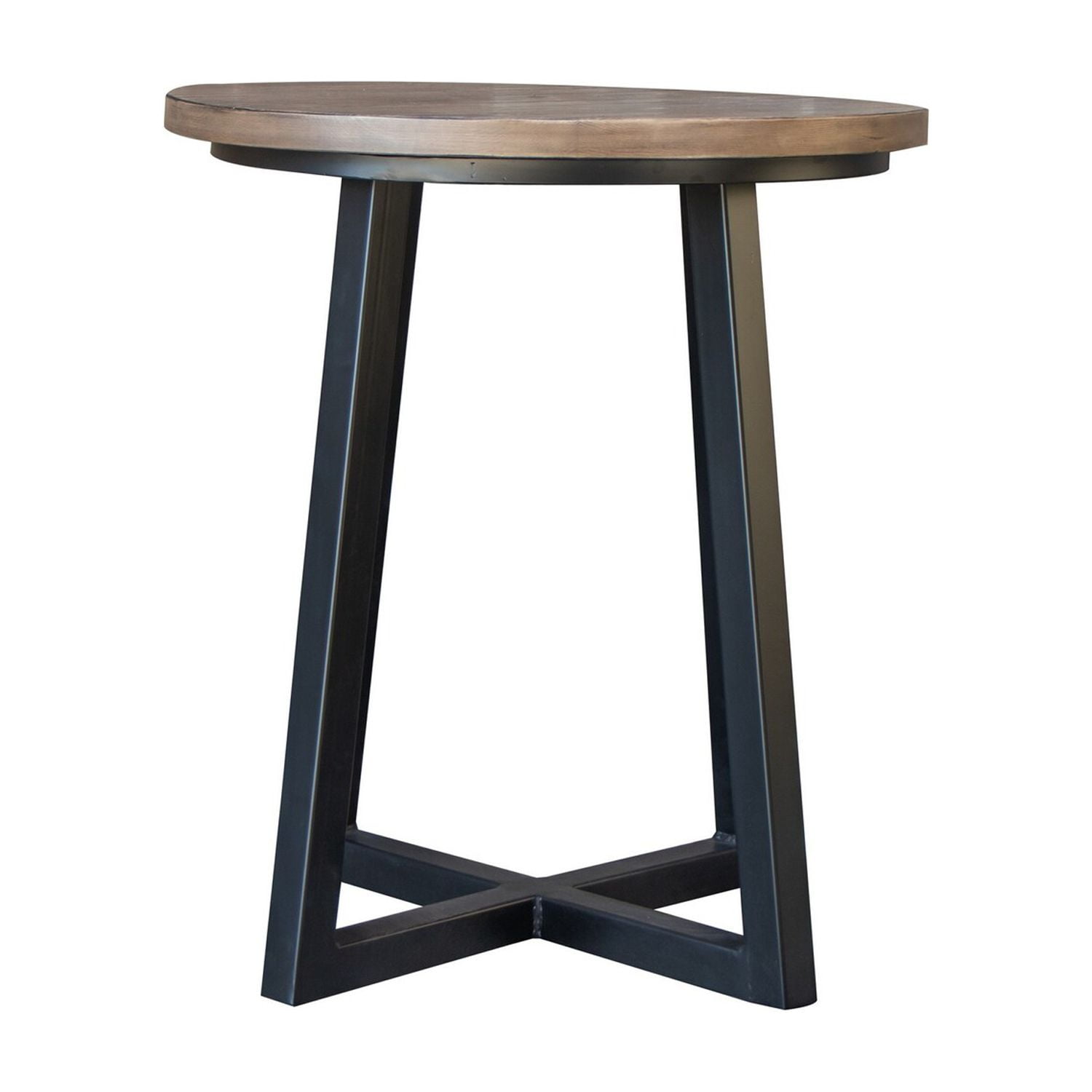 Rome 25 Inch End Table - Black Wrought Iron Base - Brown Solid Pine ...