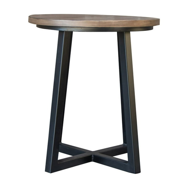 BenJara Rome 25 Inch End Table, Black Wrought Iron Base, Brown Solid ...