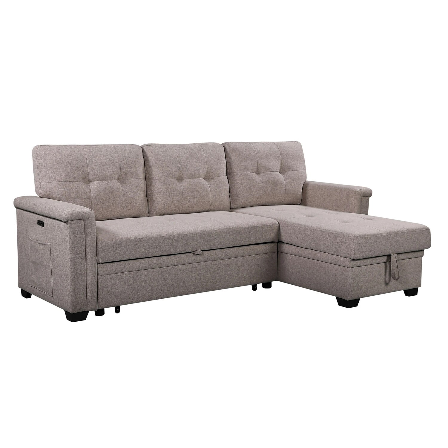 Benjara Ruben 84 Inch Reversible Sleeper Sectional Sofa with Storage ...