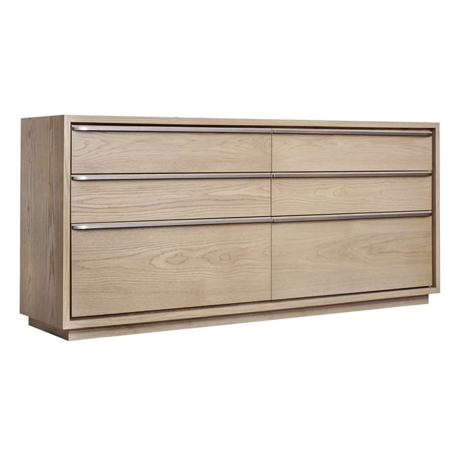 BenJara Rux 72 Inch Dresser, 6 Drawers, Metal Bar Handles, Light Brown ...