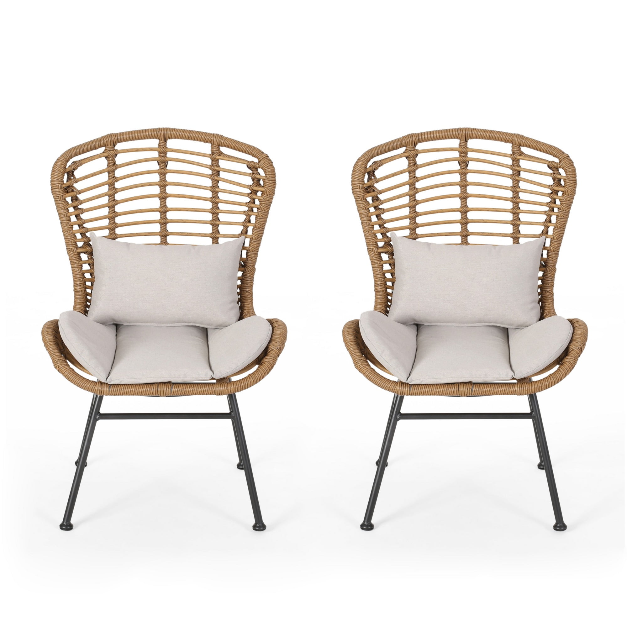 Slay Outdoor Accent Chair Set of 2, 25 Inch, Brown Woven Rattan, Iron ...