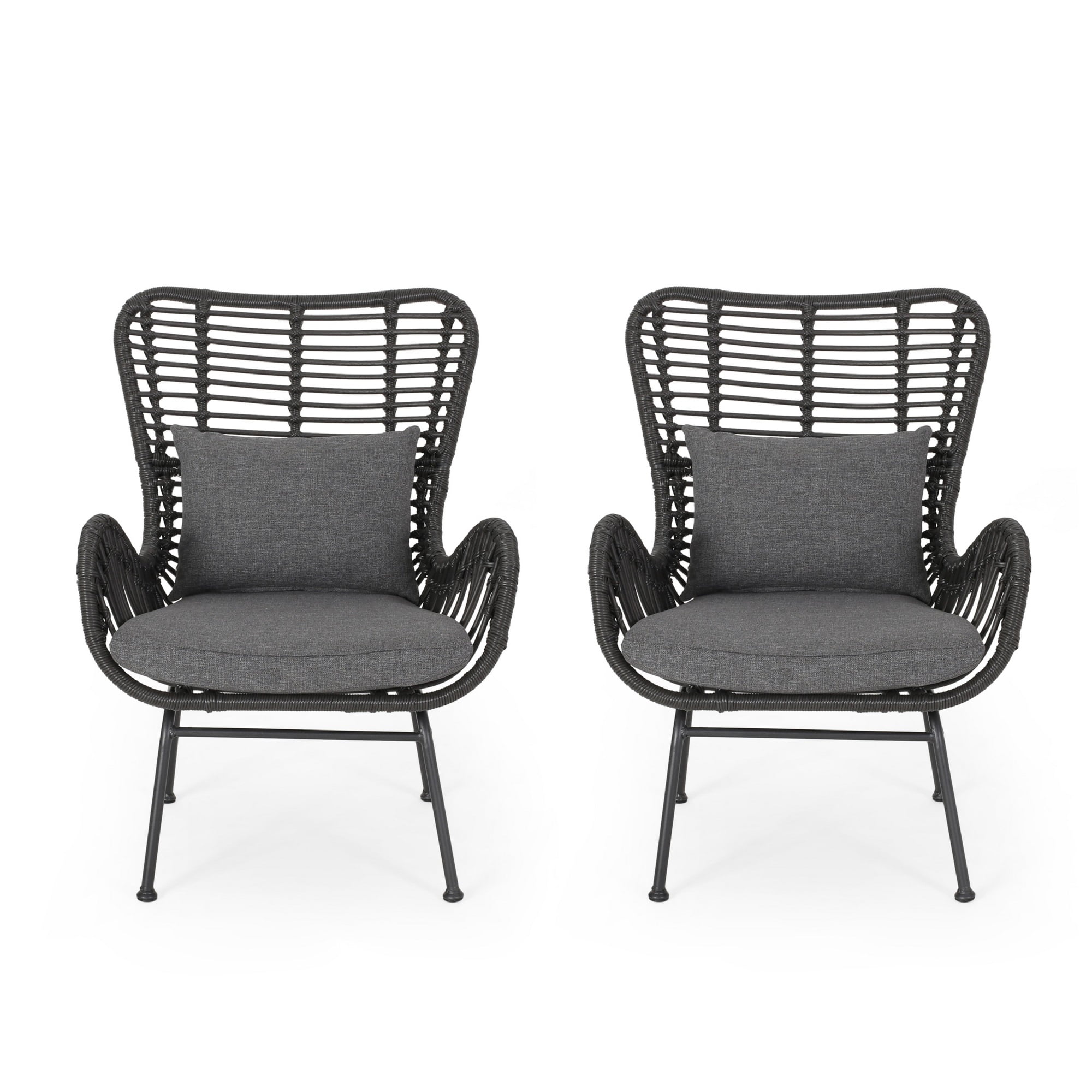 Slay Outdoor Accent Chair Set of 2, 25 Inch, Gray Woven Rattan, Iron ...