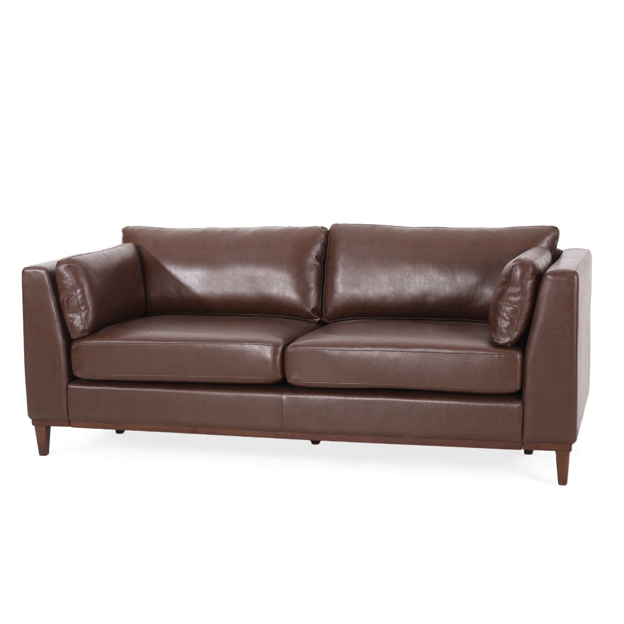 Sofa, 80 Inch 3 Seater, Dark Brown Faux Leather, Classic Tuxedo Arms ...