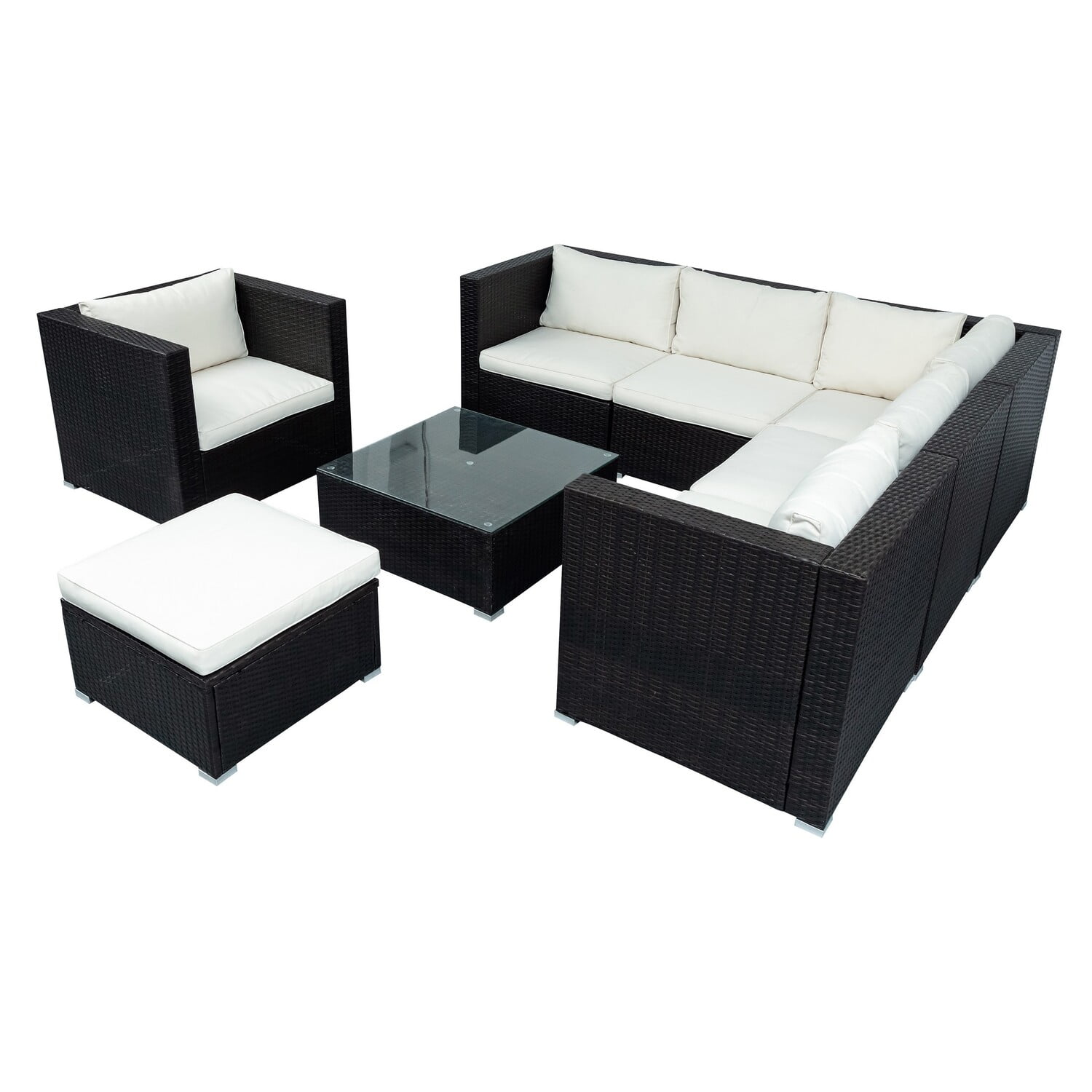 BenJara Sonic 8 Piece Patio Corner Sofa Set, Steel Fames with Woven ...