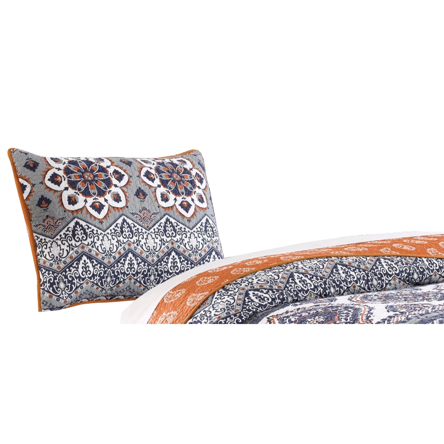 Benjara Thelon Standard Size Fabric Sham with Floral and Chevron Prints ...