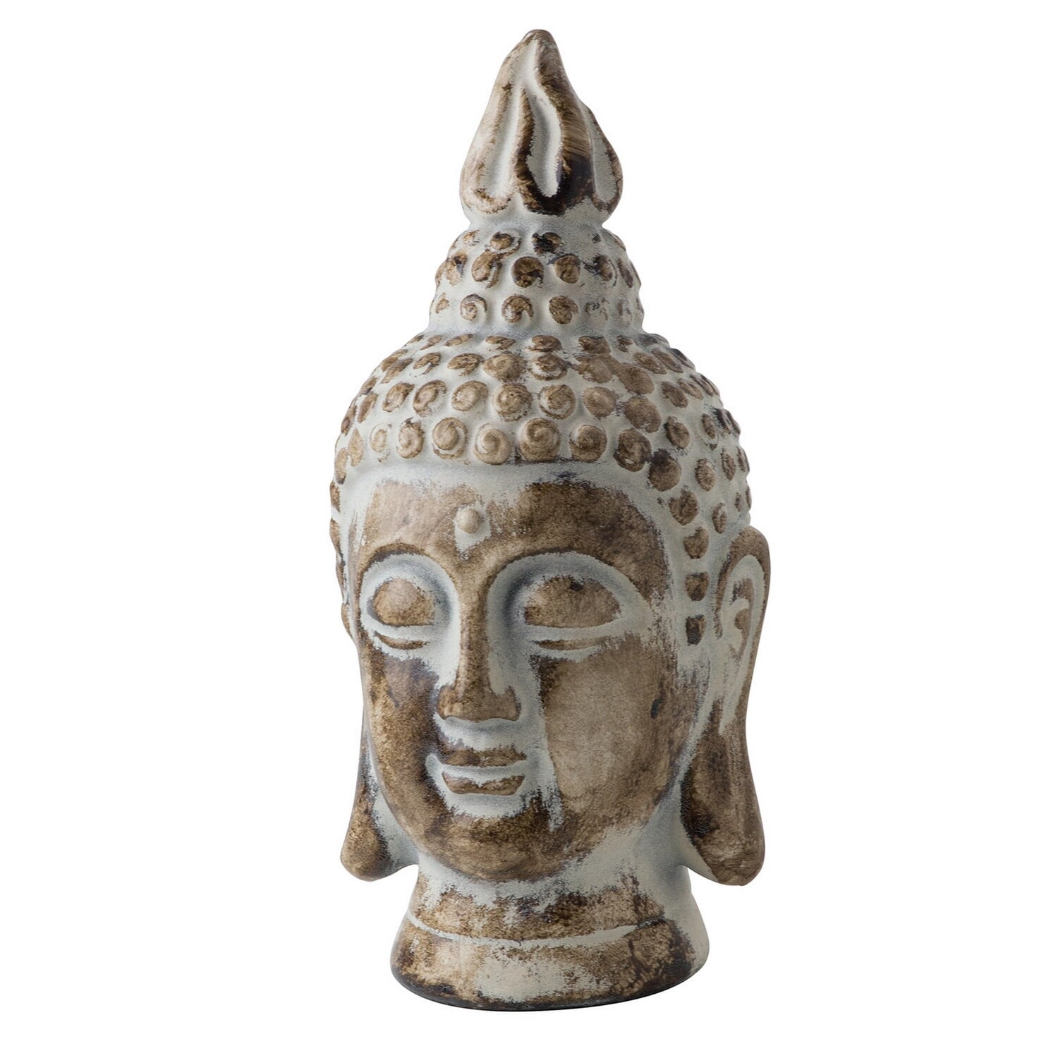 Tina 14 Inch Modern Buddha Sculpture, White Hydrocal, Distressed Brown ...