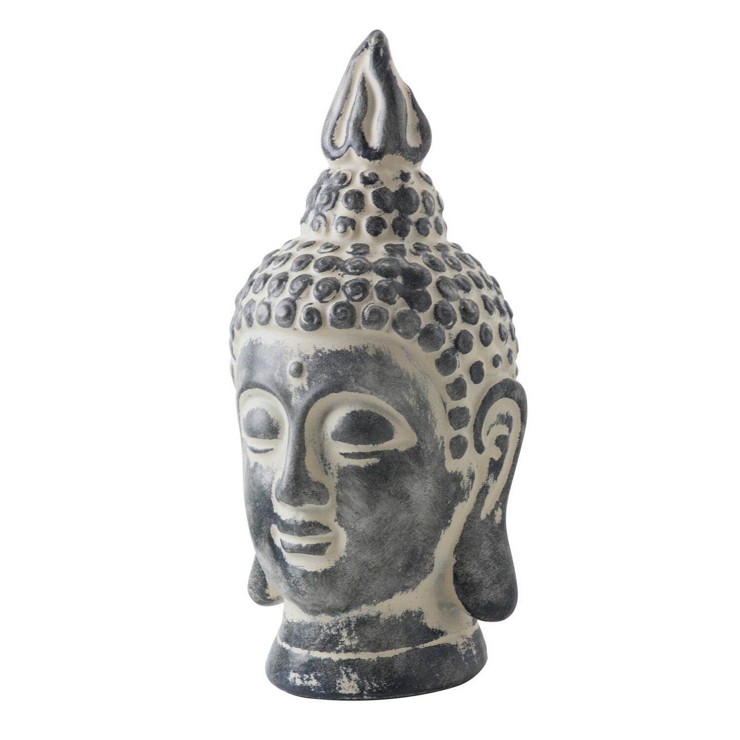 Tina 14 Inch Modern Buddha Sculpture, White Hydrocal, Distressed Gray ...