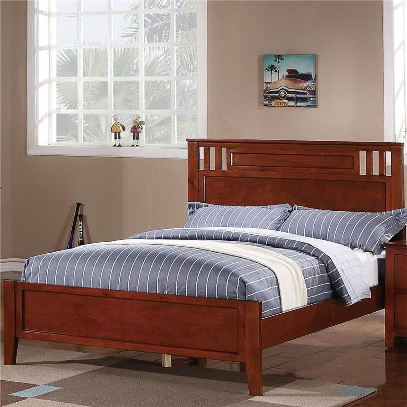 BenJara Transitional Pine Wood Twin Bed, Panel Design Vertical Slats ...