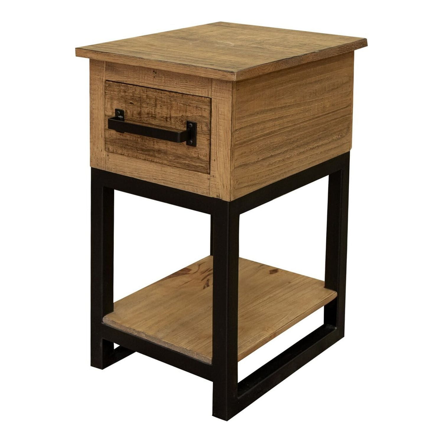 BenJara Tuba 26 Inch Chairside End Table, 1 Drawer, Shelf, Iron, Brown ...