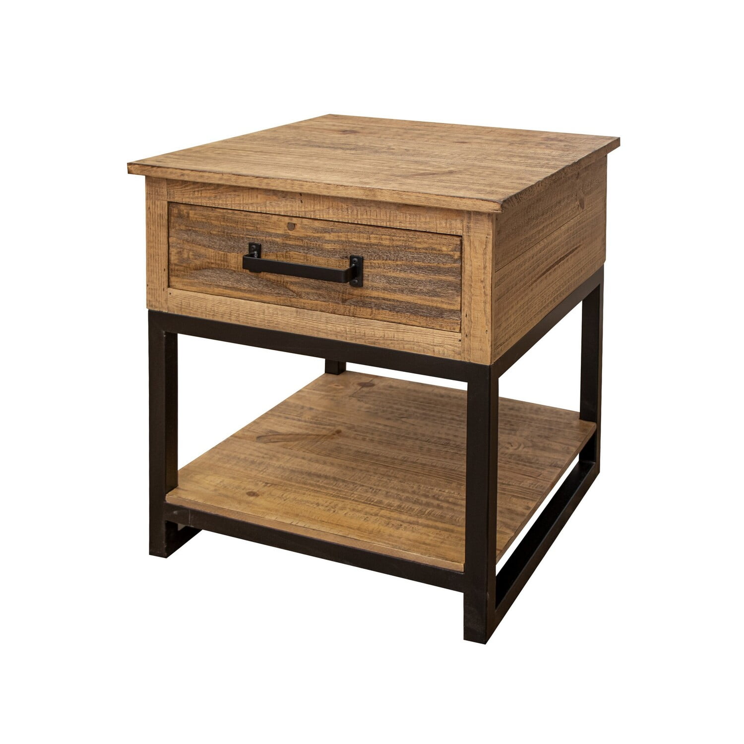 BenJara Tuba 26 Inch Side End Table, 1 Drawer, Open Shelf, Iron, Brown ...