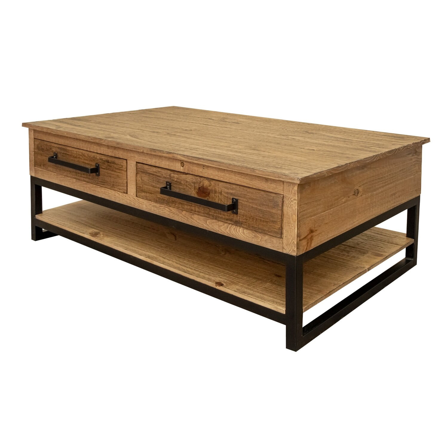 BenJara Tuba 50 Inch Cocktail Coffee Table, 4 Drawers, Iron Legs, Brown ...