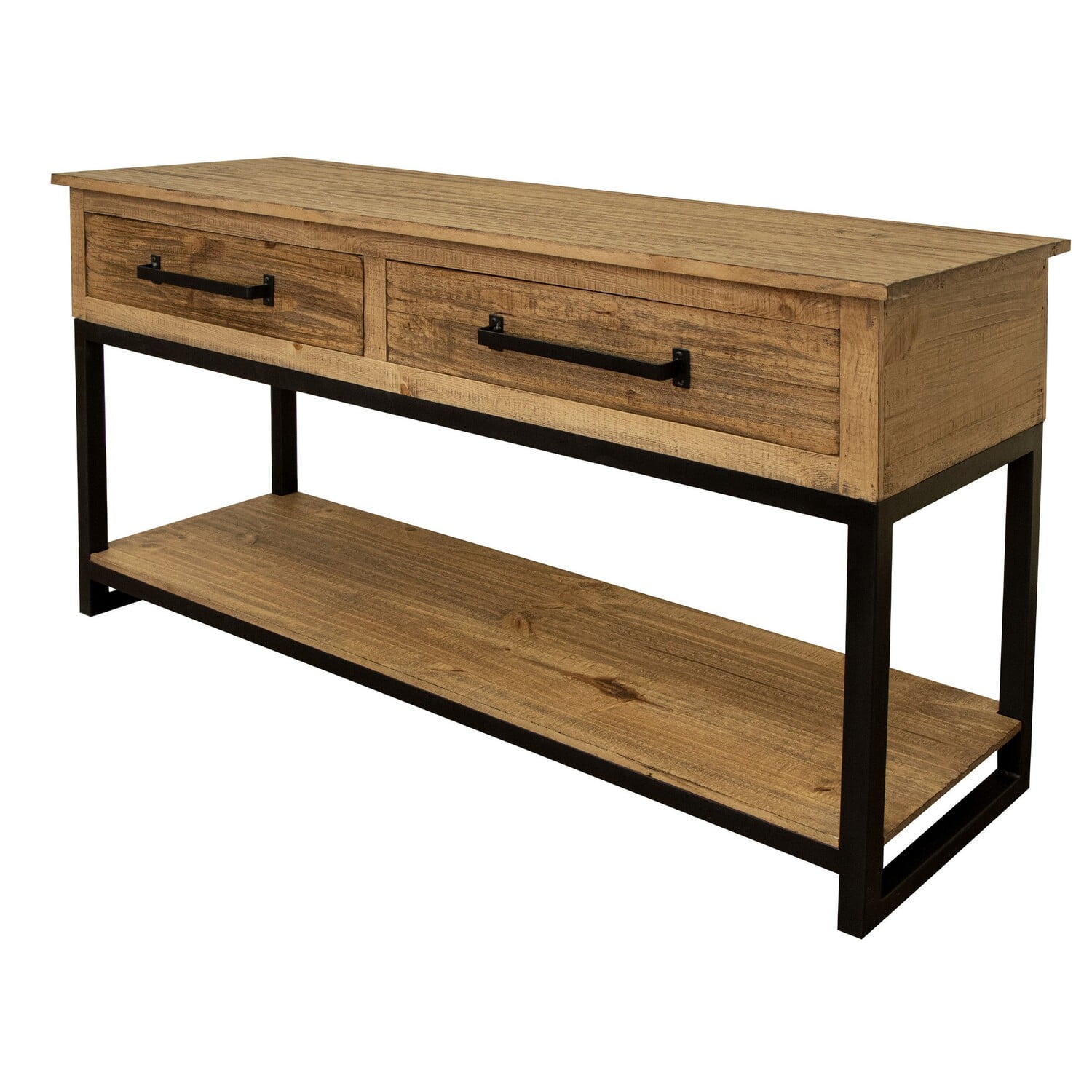 BenJara Tuba 55 Inch Sofa Table Console, Drawers, Open Shelf, Iron ...