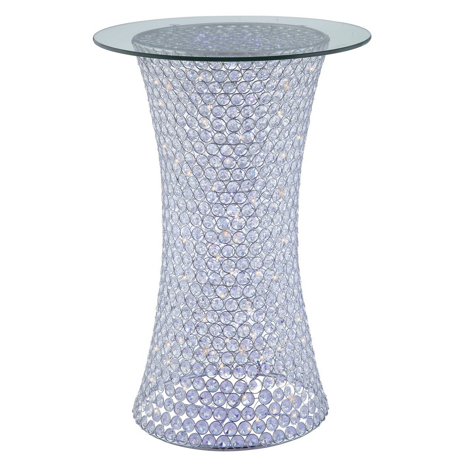 Wedi 30 Inch Accent Table, Beaded Crystal Base, Round Tabletop, Silver ...
