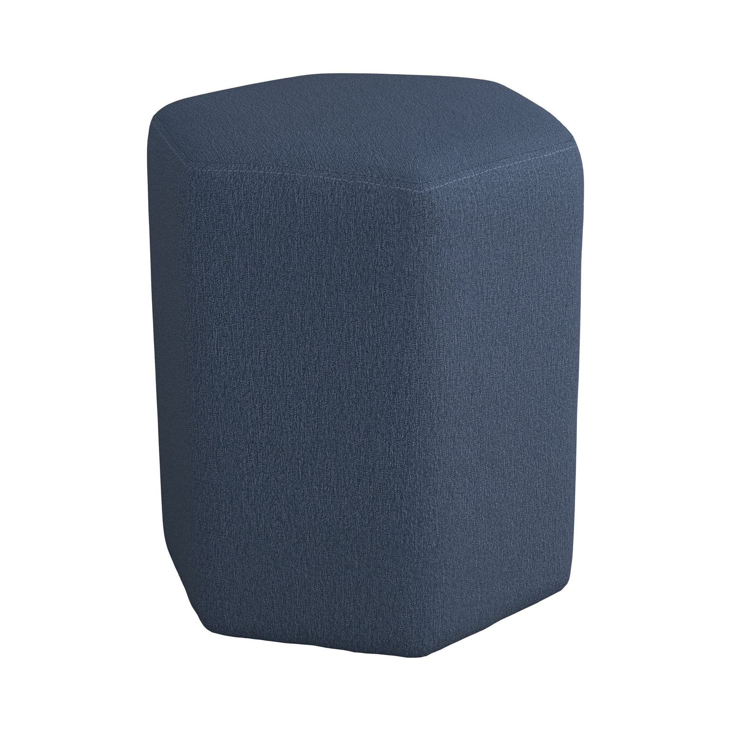 Benjara Wooden Stool with Hexagonal Shape and Fabric Upholstery, Blue ...
