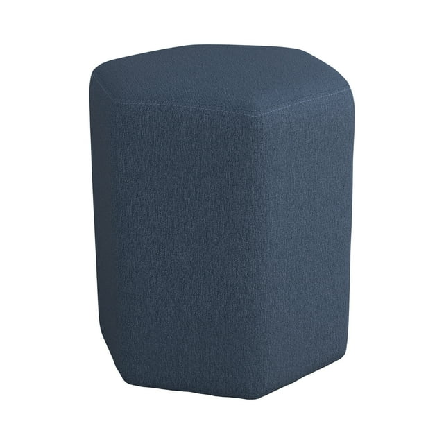 Benjara Wooden Stool with Hexagonal Shape and Fabric Upholstery, Blue ...