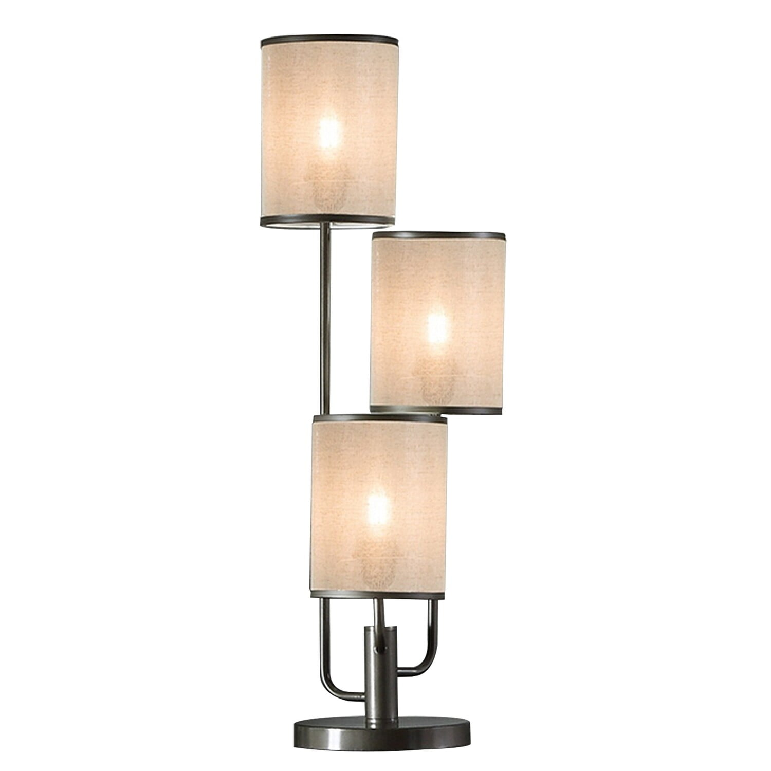 Zen 31 Inch Table Lamp - 3 Drum Fabric Shades - Round Metal Base - Gray ...