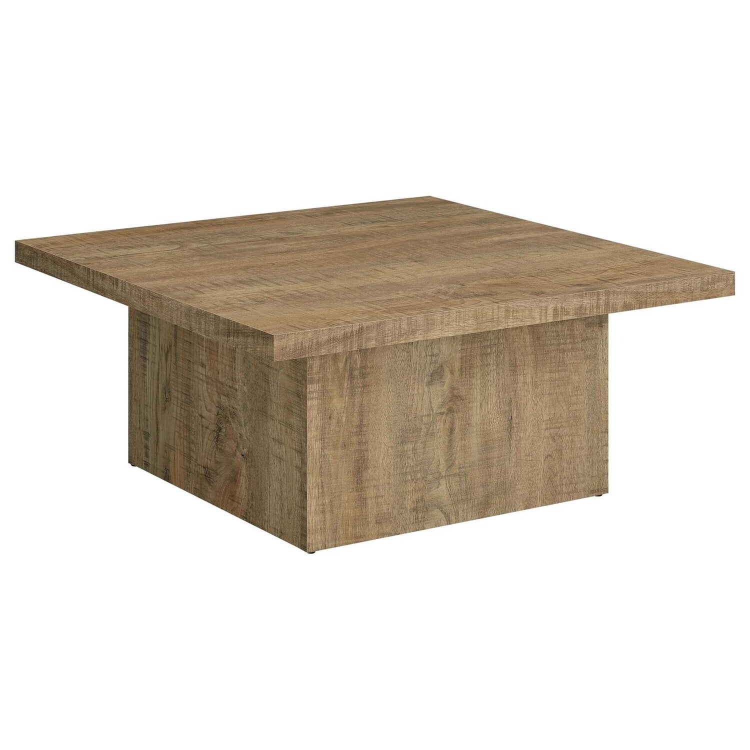 Zet 36 Inch Square Coffee Table with Oversized Block Base- Mango Brown ...