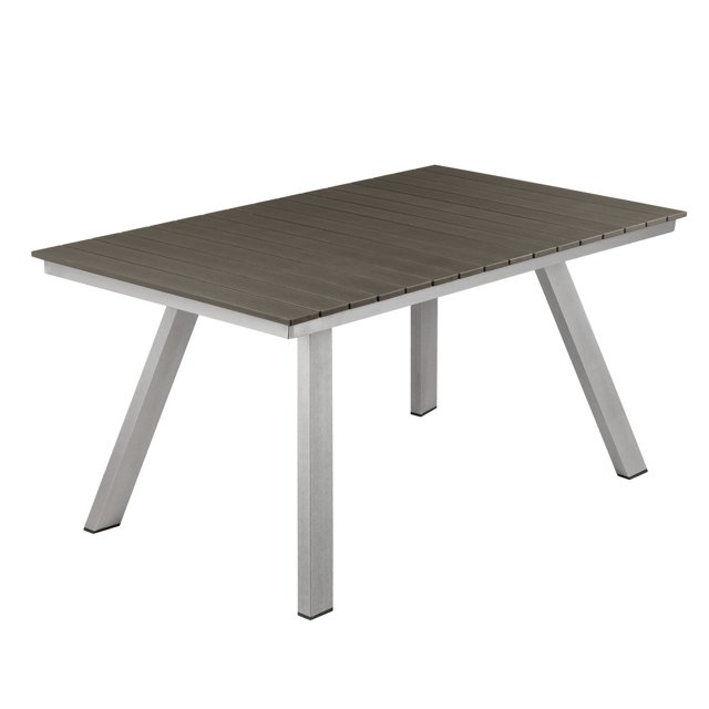 BenJara Zia 59 Inch Outdoor Table, Polyresin Plank Top, Smooth Gray Aluminum Frame - Walmart.com