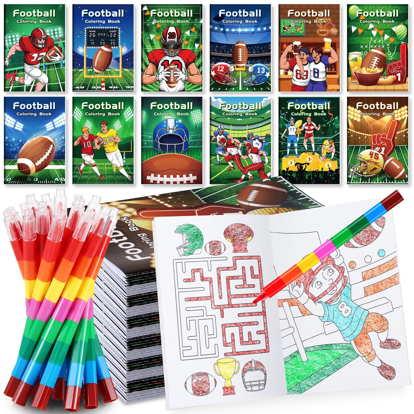 BenLouis 12 Football Mini Coloring Books Kids with 12 Stacking Crayons ...