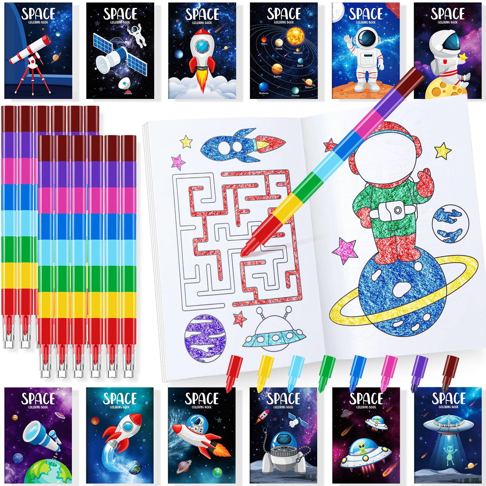 BenLouis 24 Outer Space Mini Coloring Books Kids with 24 Stacking ...
